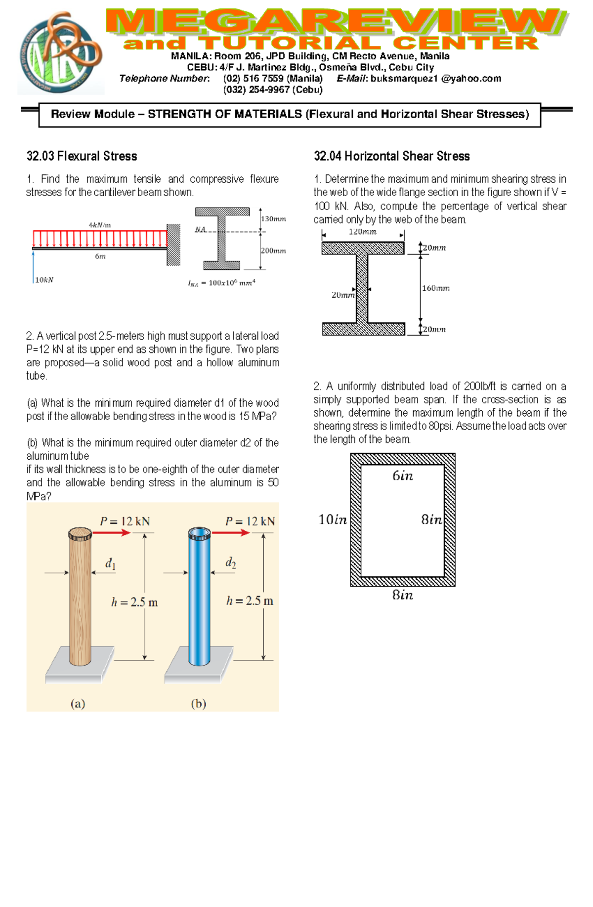 Review Module 32 - Strength of Materials 3 - Part 2 - MANILA: Room 206 ...