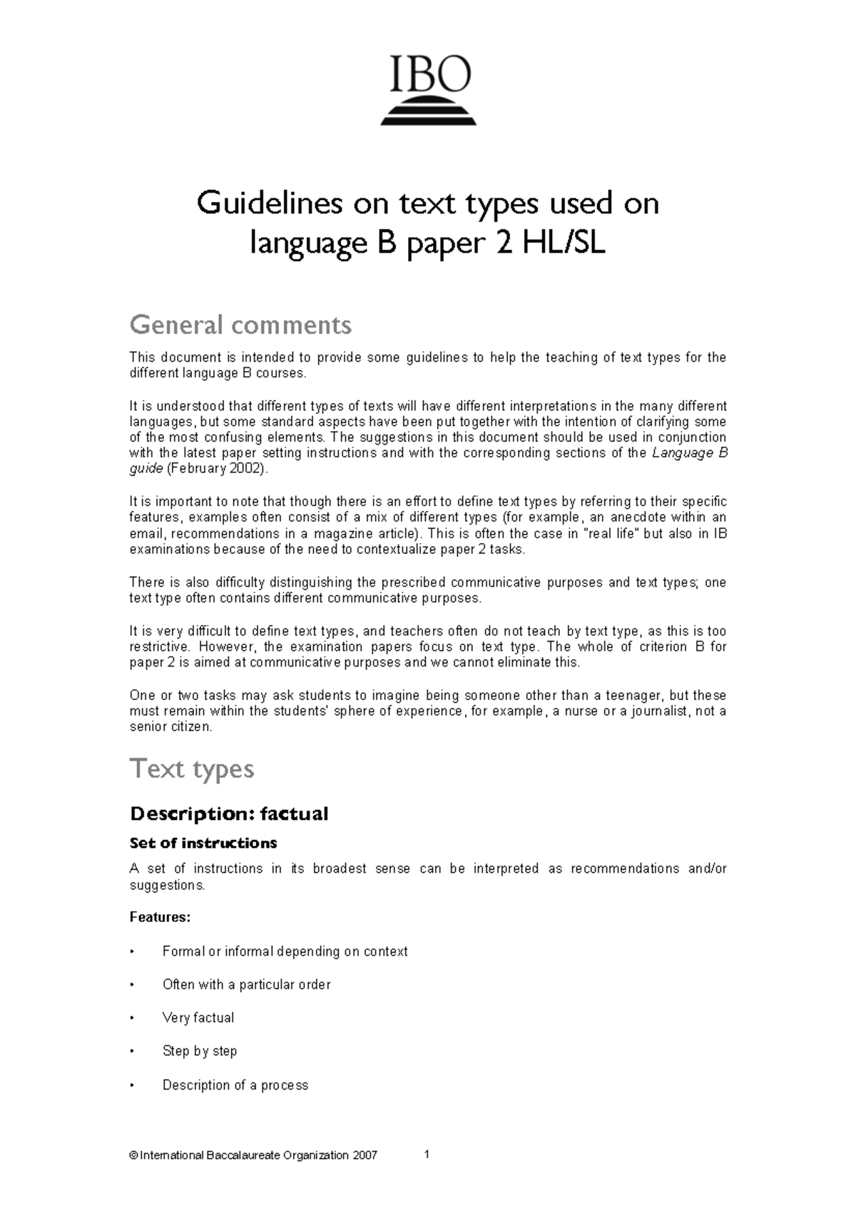 Les-textes - Guidelines on text types used on language B paper 2 HL/SL ...