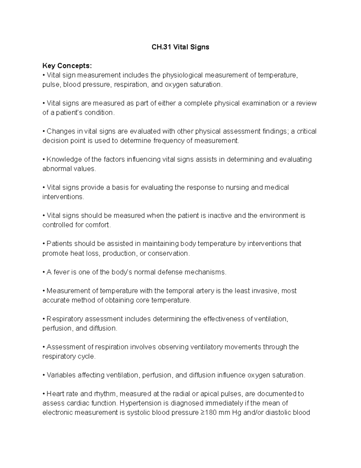 CH.31 Vital Signs - Notes from textbook. - CH Vital Signs Key Concepts ...