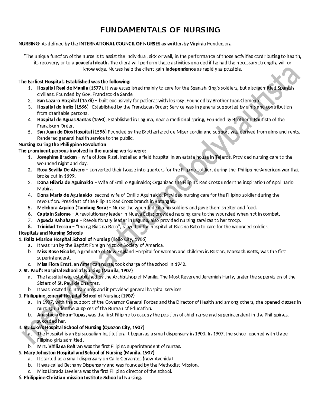 Funda handouts edited 1 - FUNDAMENTALS OF NURSING NURSING- As defined ...