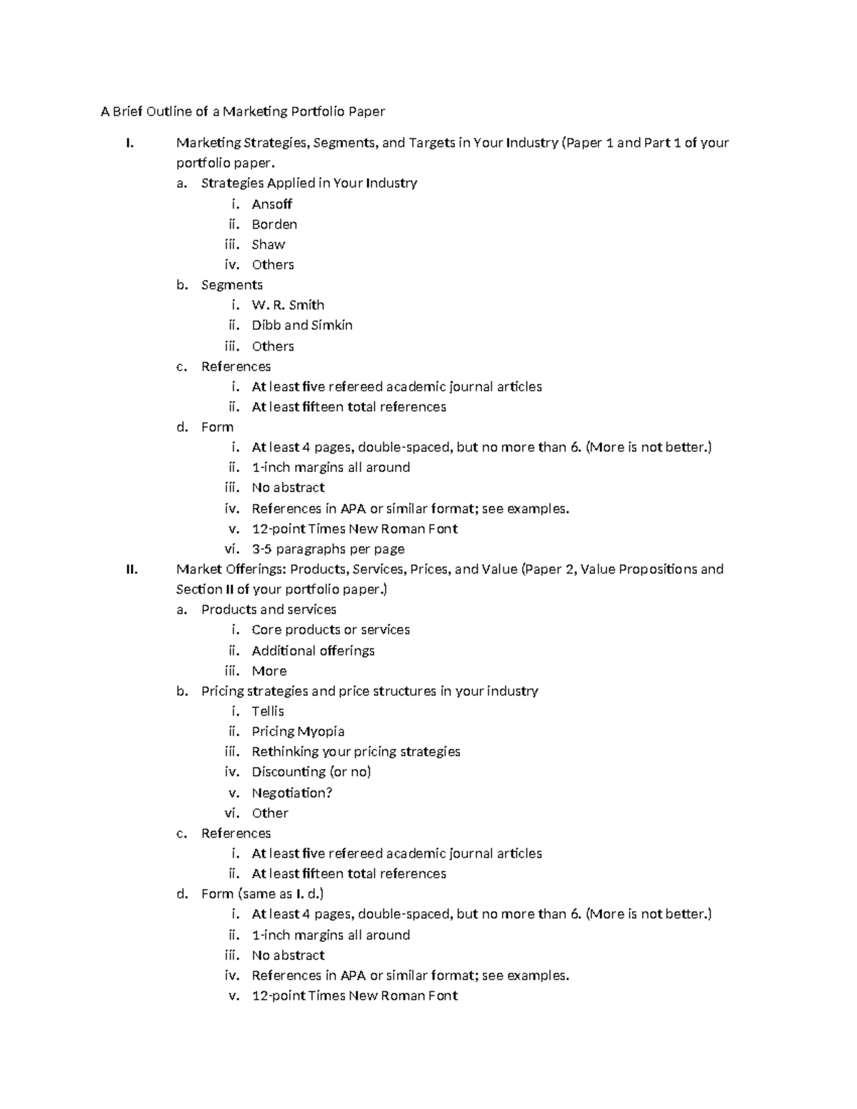 Paper instructions - assignment help - A Brief Outline of a Marketing ...