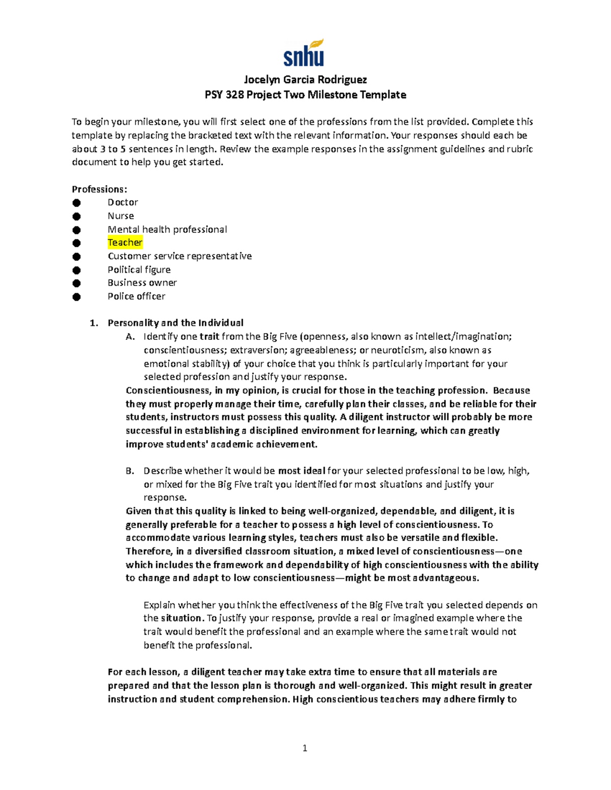 PSY 328 Project Two Milestone Template 1 - Jocelyn Garcia Rodriguez PSY ...