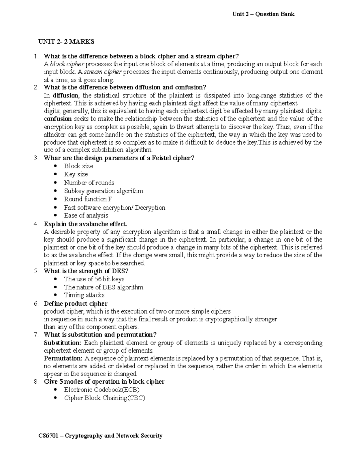 Cryptography and Network Security - Unit 2 – Question Bank CS6701 ...