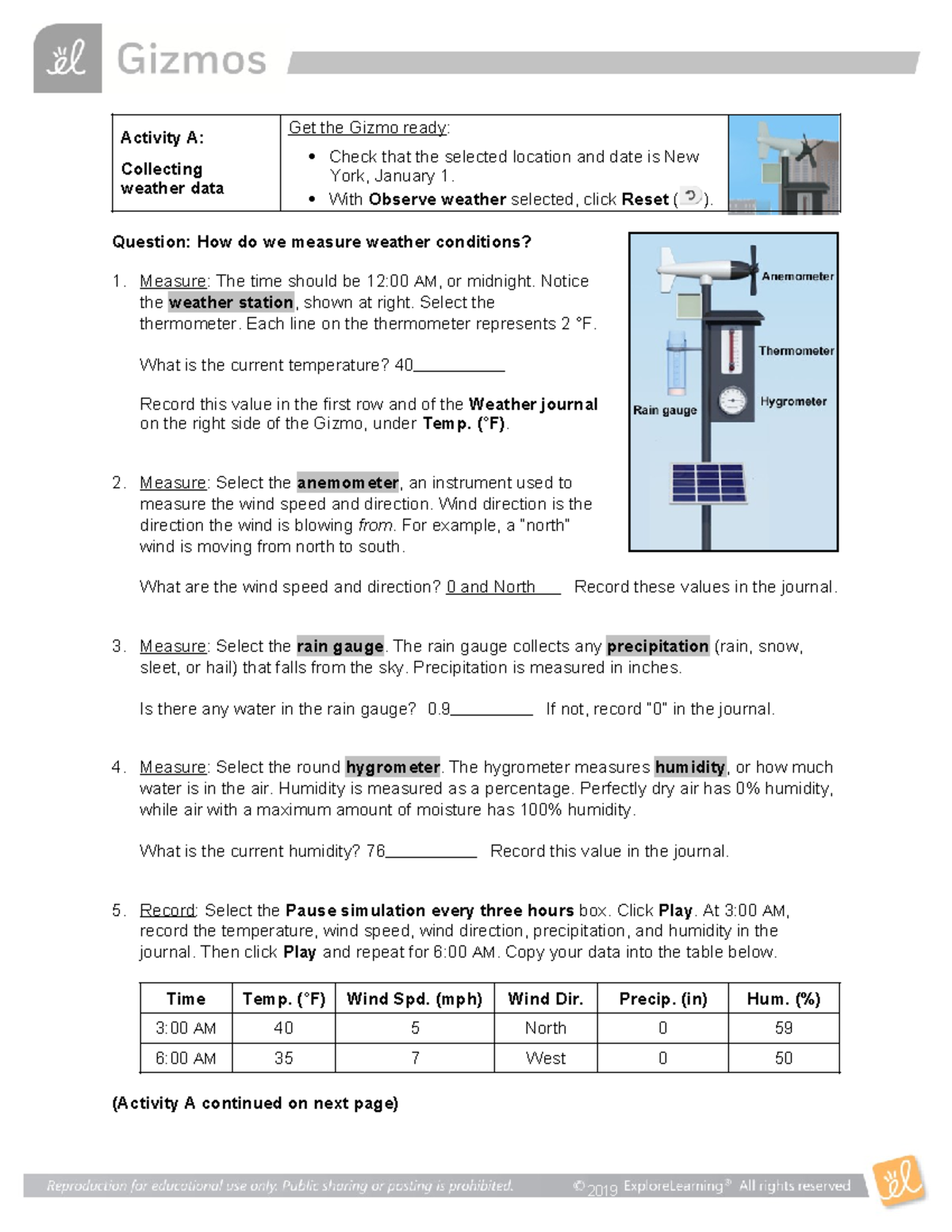 Observing+Weather+Gizmo+Student+Sheet - Activity A: Collecting weather ...