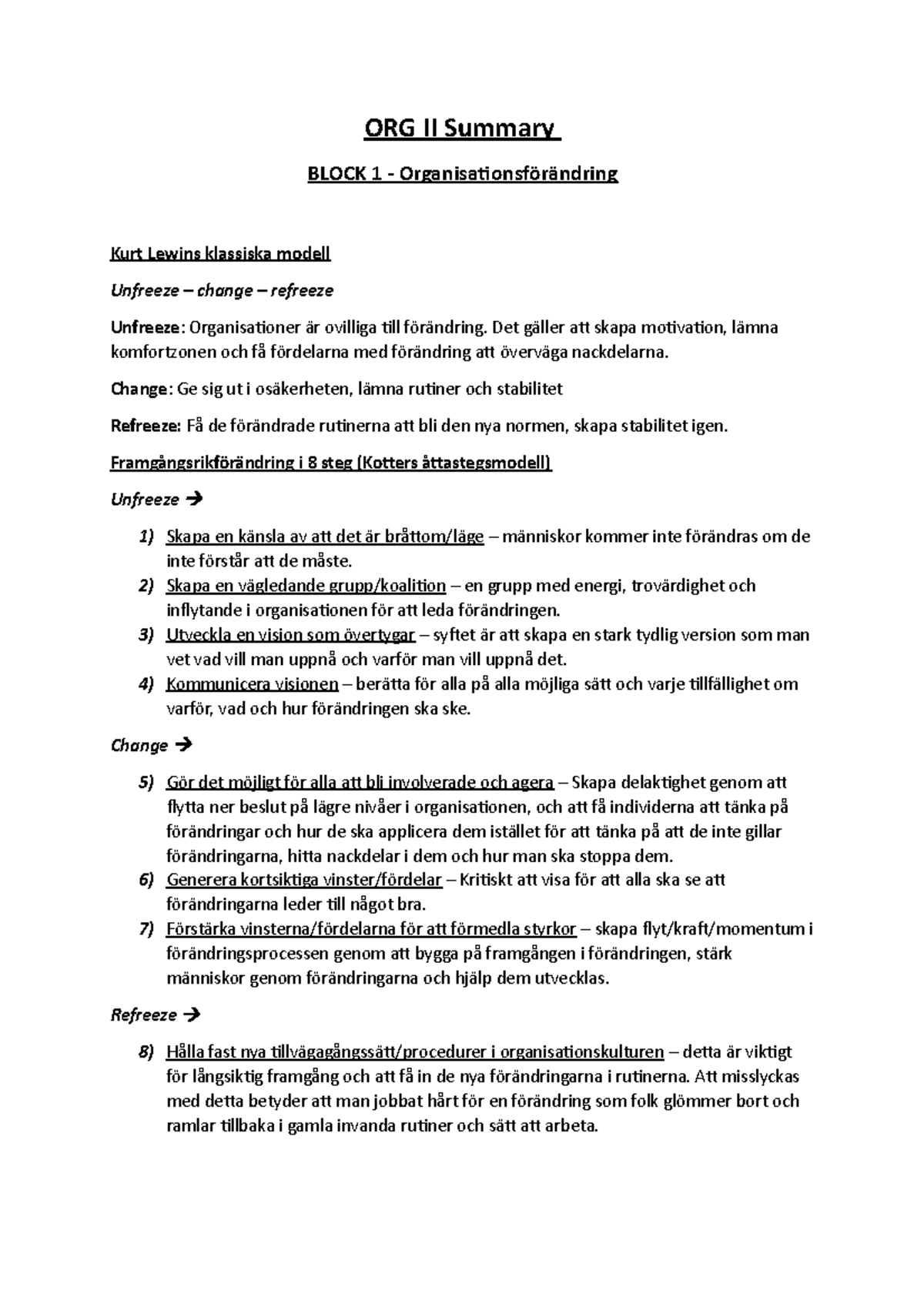 Org II Summary - Sammanfattning Organization II - ORG II Summary BLOCK 1 ...