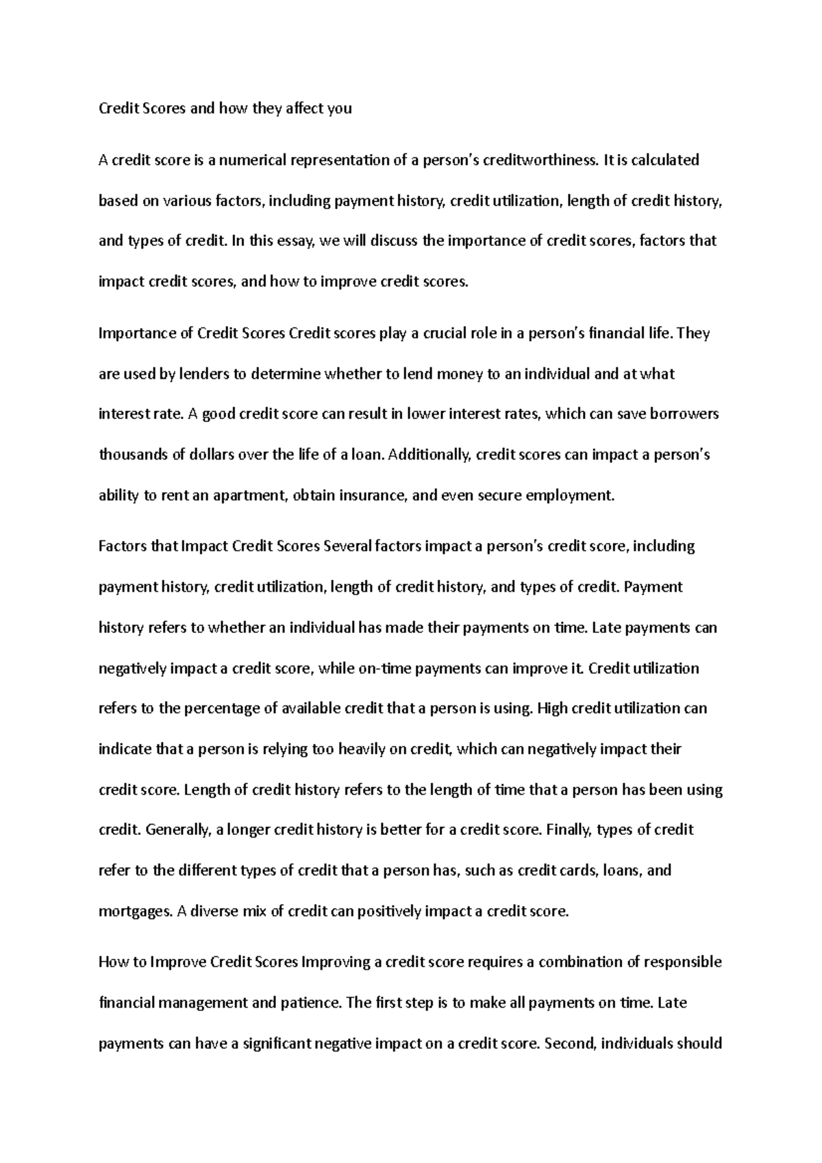 Credit Scores and how they affect you - It is calculated based on ...