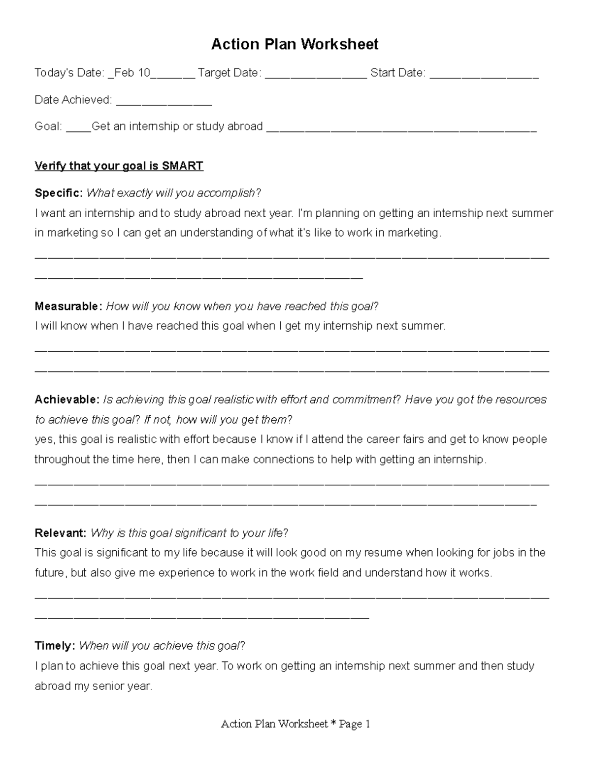 Action Plan Worksheet 2023 - Action Plan Worksheet Today’s Date: Feb 10 ...