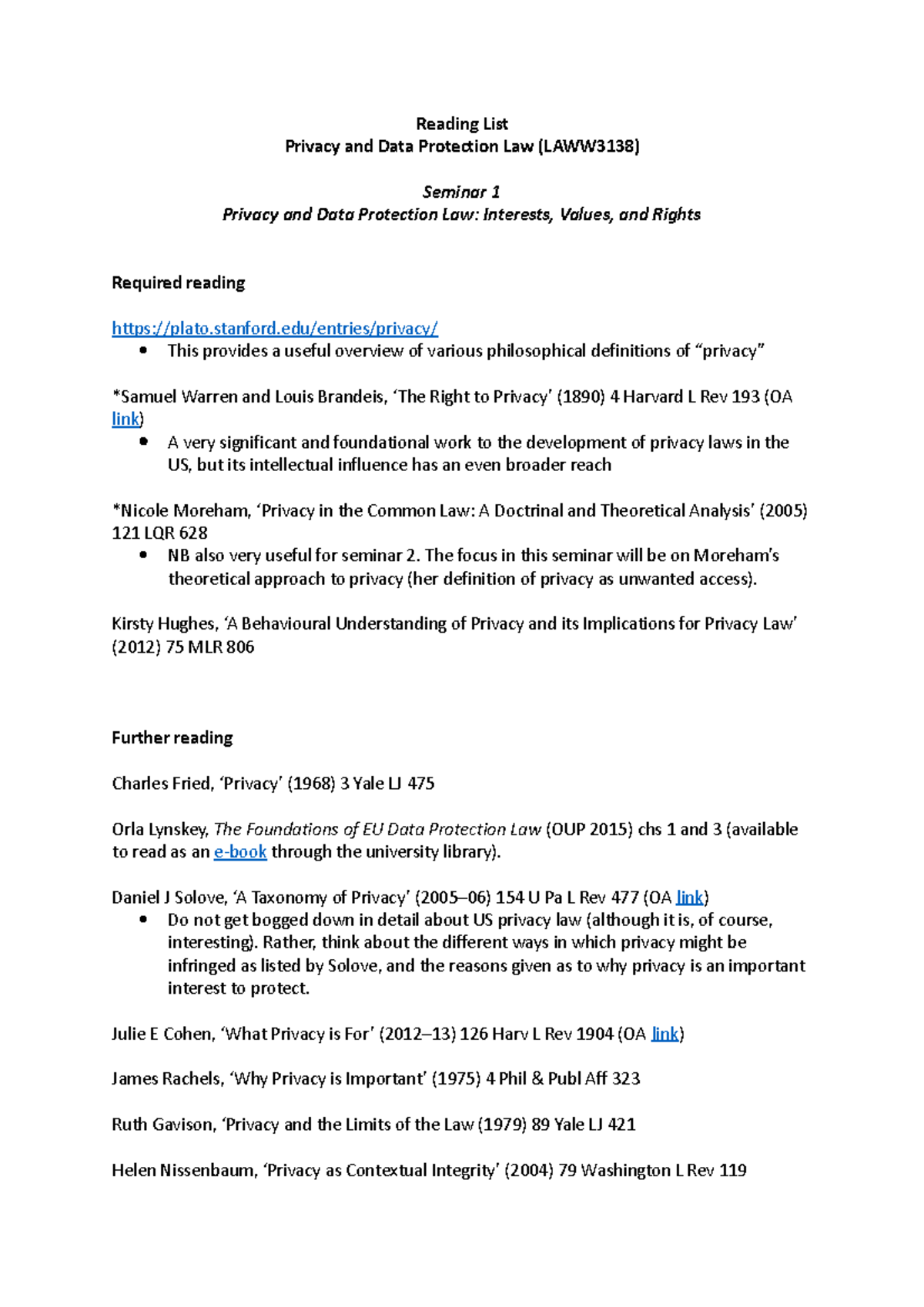 Reading List - Data - Reading List Privacy and Data Protection Law ...