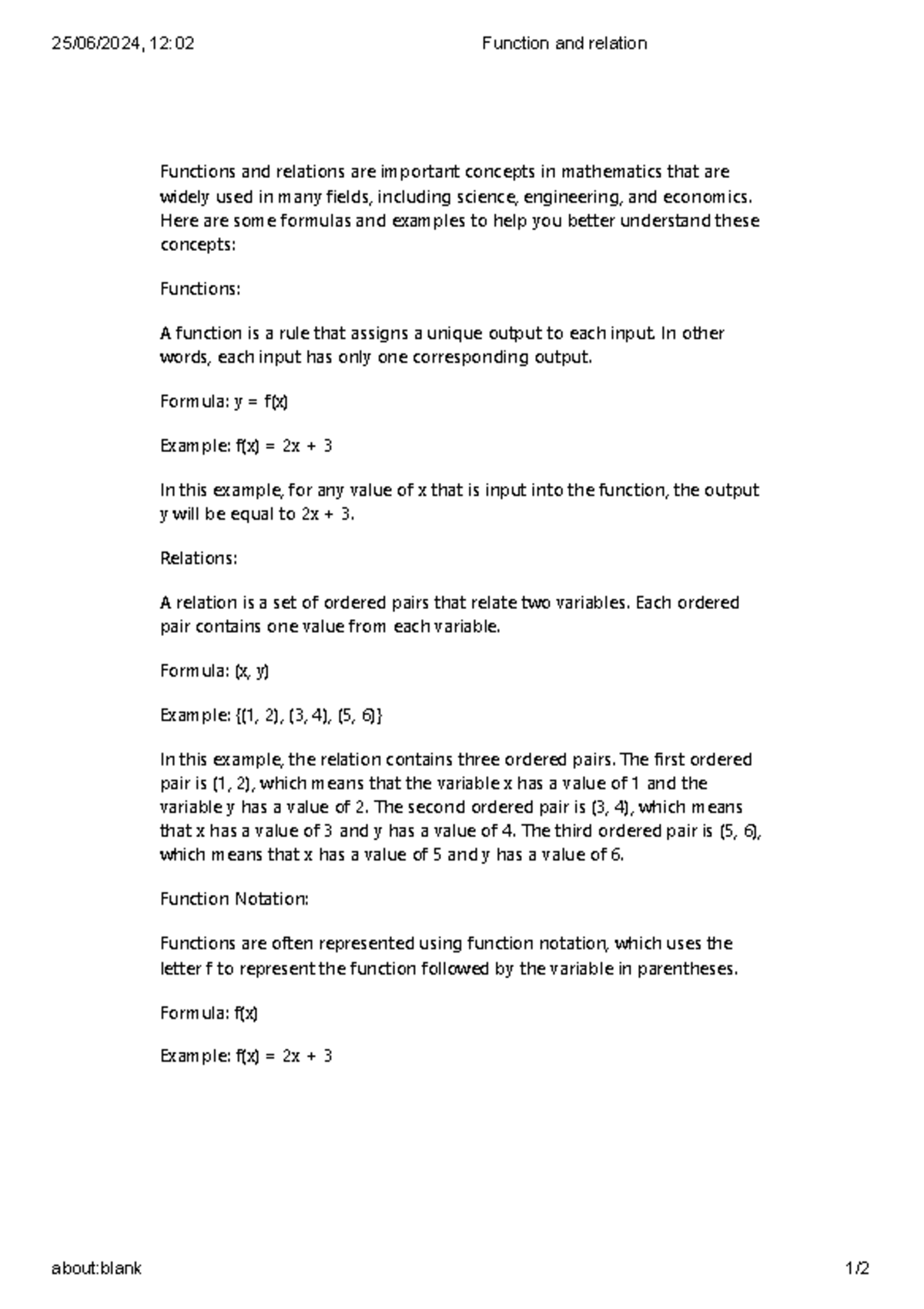 Function and relation - Here are some formulas and examples to help you ...