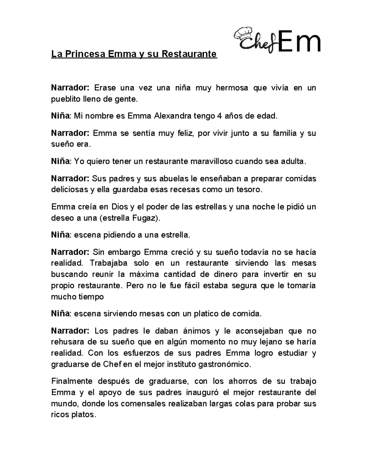 Cuento Emma 093702 - La Princesa Emma y su Restaurante Narrador: Erase ...