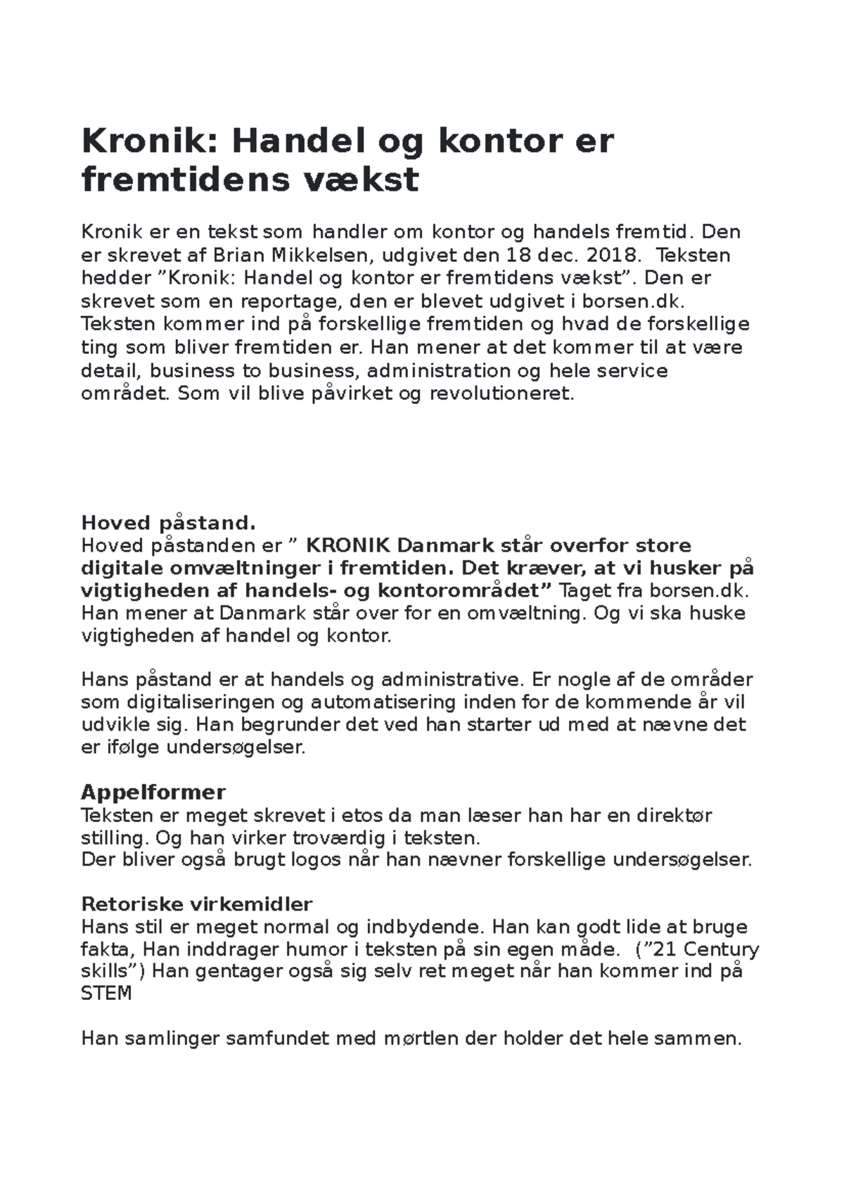 Kronik dansk analyse - Kronik: Handel og kontor er fremtidens vækst ...