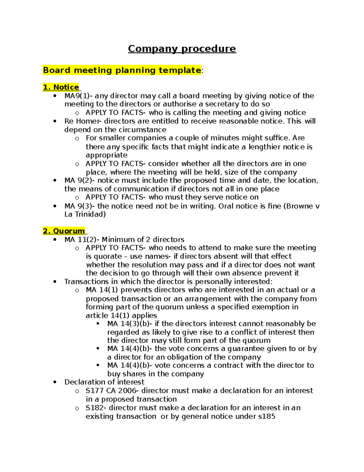 Company procedure master doc - Company procedure Board meeting planning ...