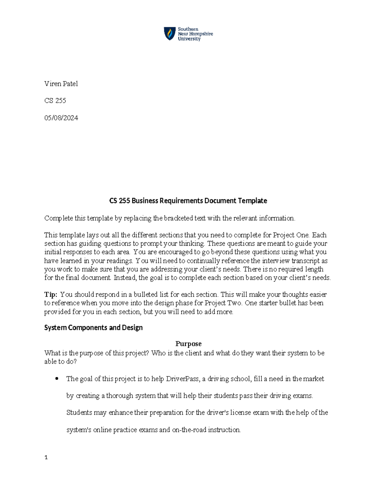 CS 255 Business Requirements Document patel - Viren Patel CS 255 05/08/ CS 255 Business ...