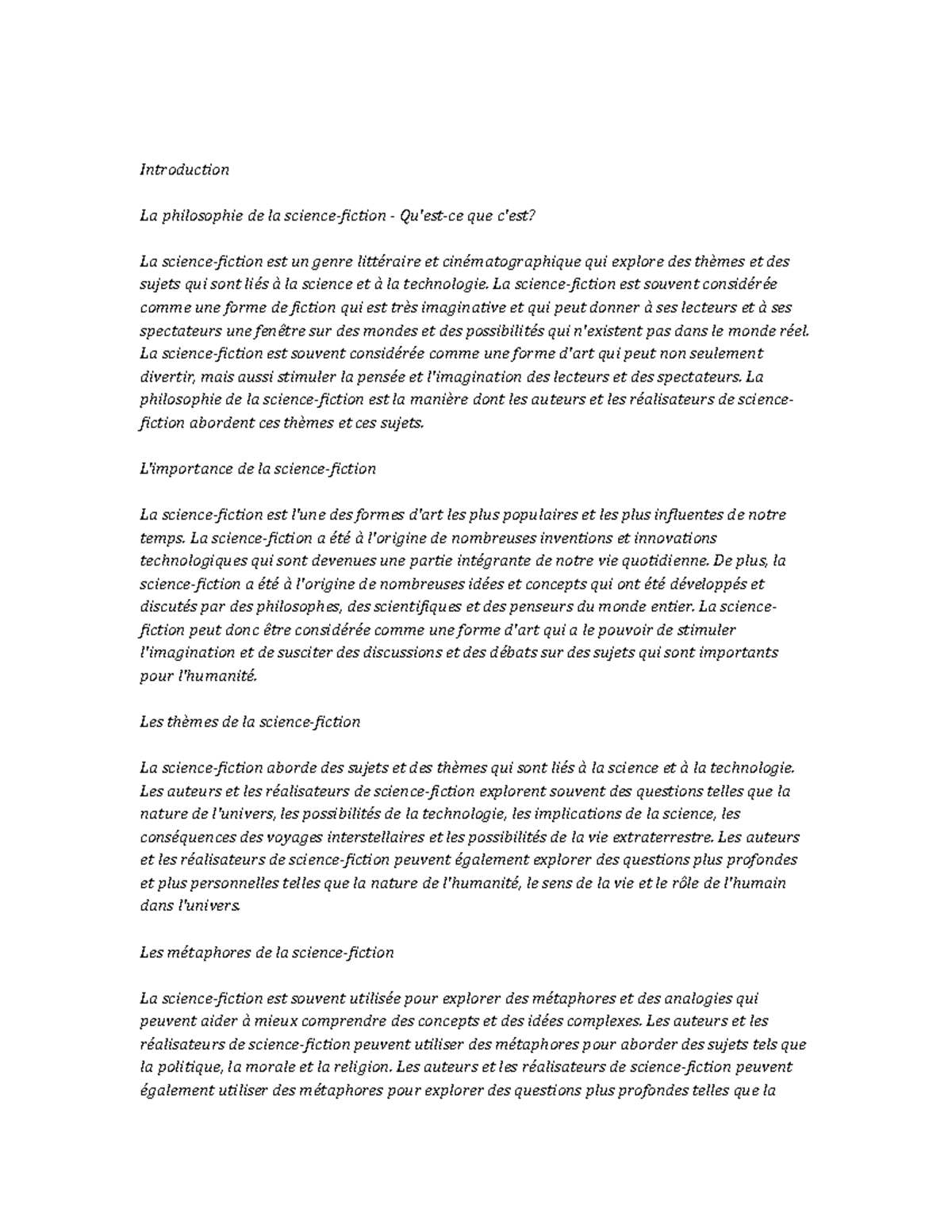 The Philosophy of Science Fiction - Introduction La philosophie de la ...