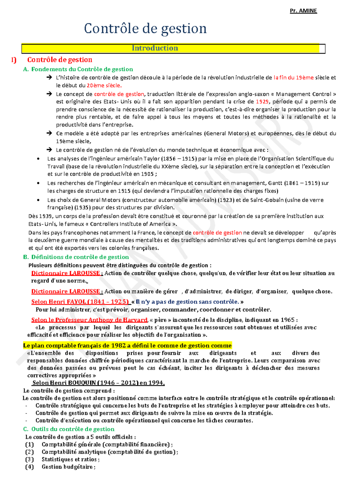 Resumé CG 2024 - Summary Audit Et Contrôle De Gestion - Contrôle de ...