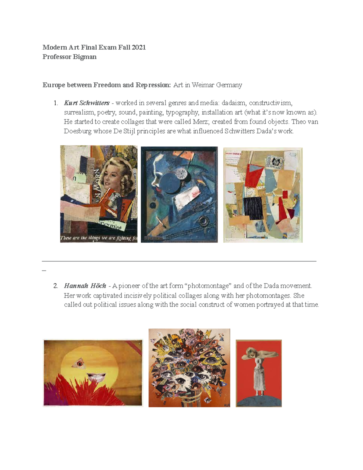 Modern Art Final Study Guide - Modern Art Final Exam Fall 2021 ...