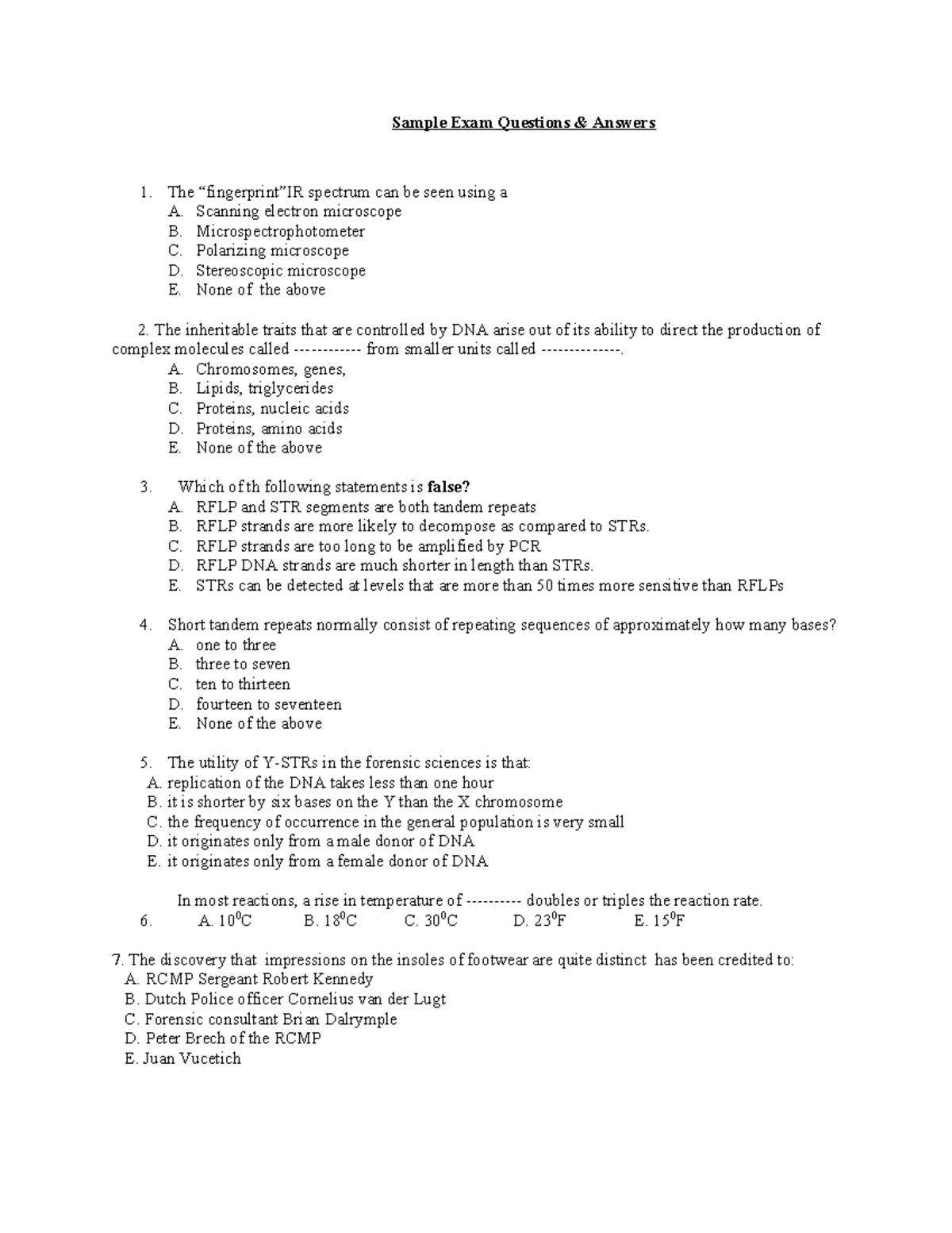 Sample Exam Questions - notes - Sample Exam Questions & Answers The ...