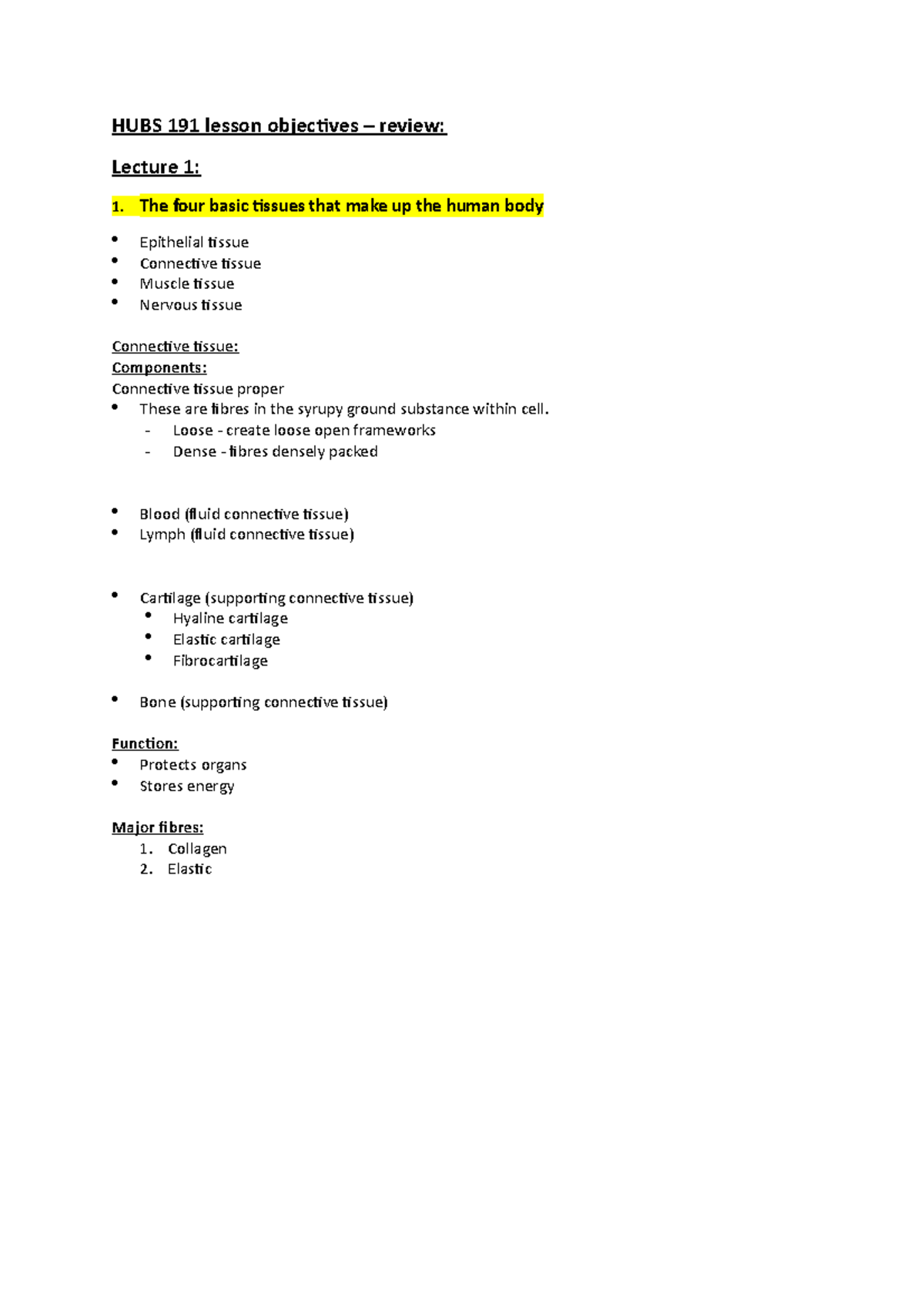 HUBS 191 lesson objectives - HUBS 191 lesson objectives – review ...
