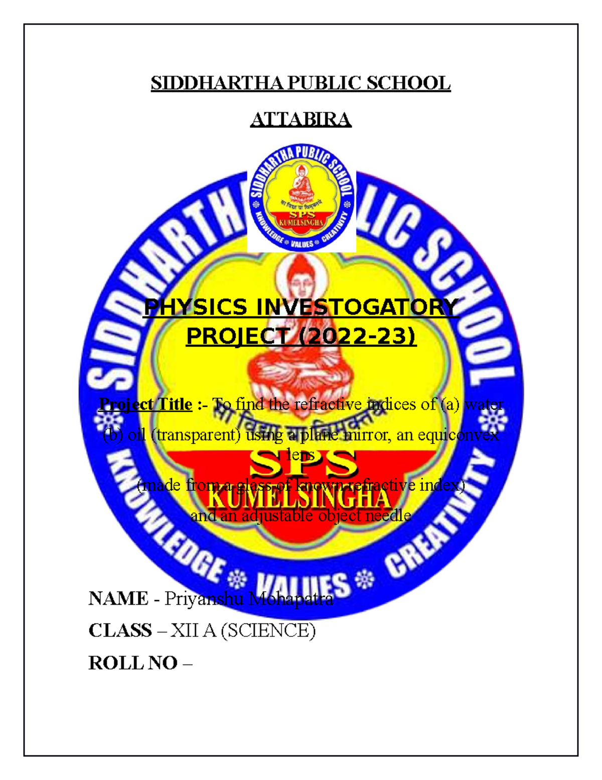 Physics investegatory - ####### SIDDHARTHA PUBLIC SCHOOL ...