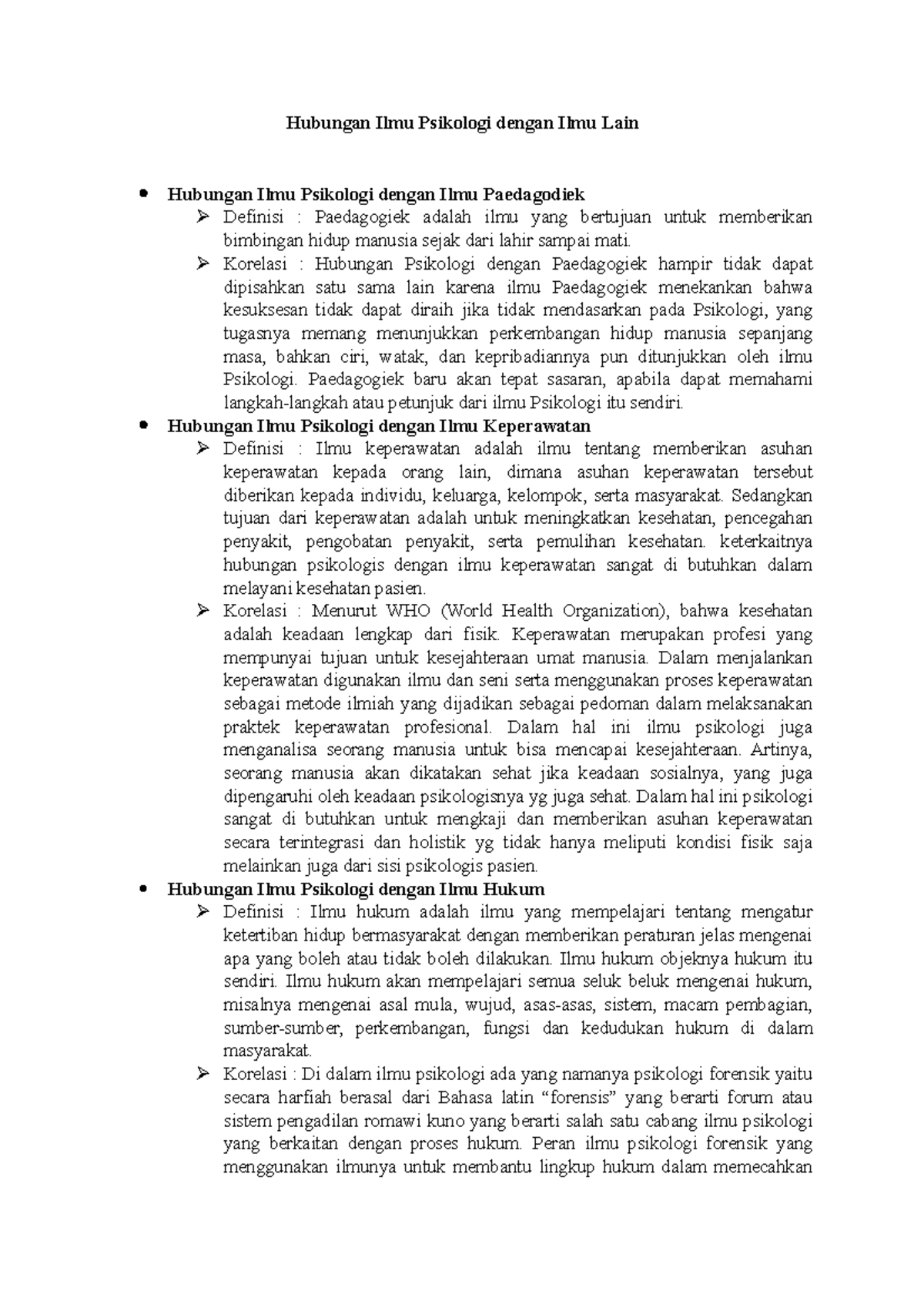 Hubungan Ilmu Psikologi dengan Ilmu Paedogidiek, Keperawatan, Hukum ...