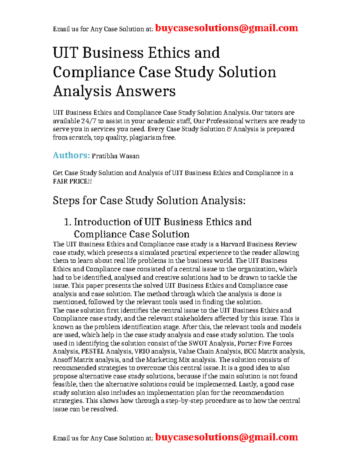 Case Solution UIT Business Ethics and Compliance - UIT Business Ethics ...