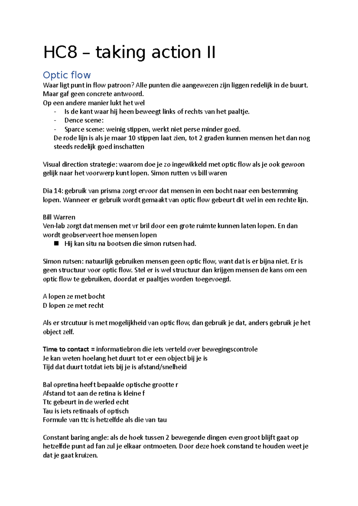 HC9 - taking action - HC8 – taking action II Optic flow Waar ligt punt ...
