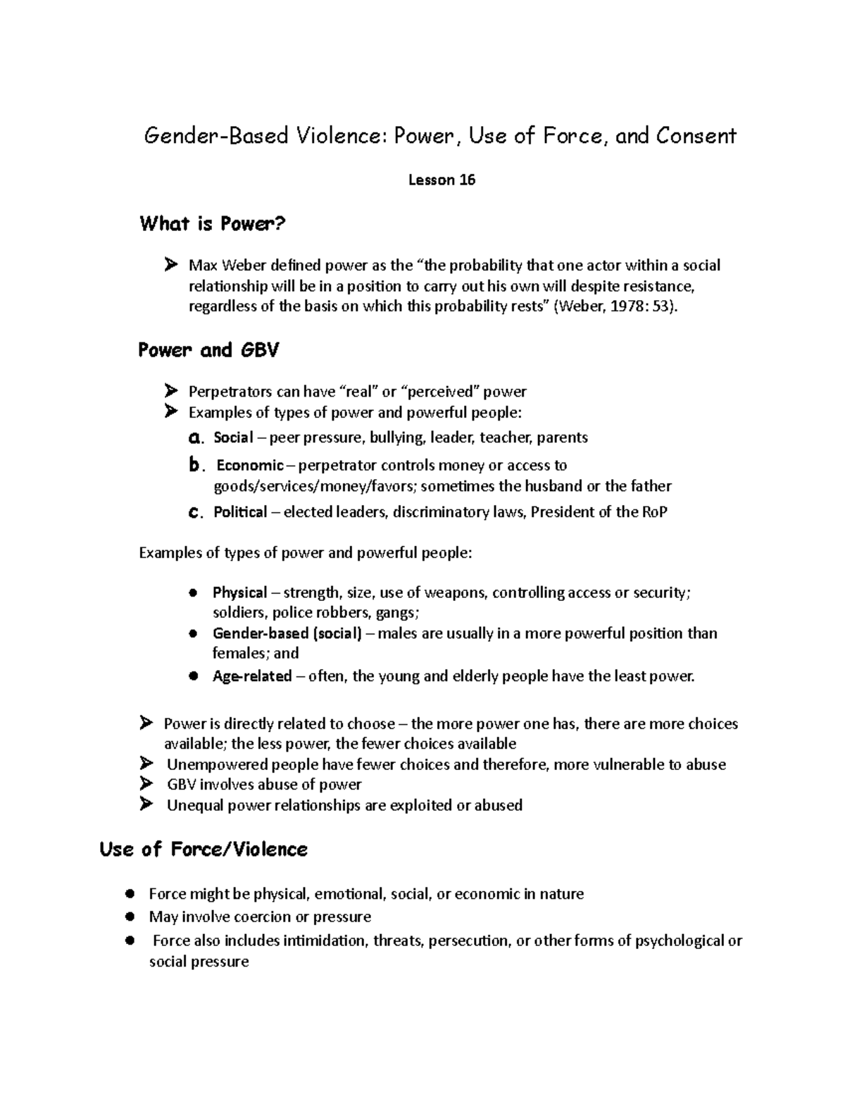 Gender-Based Violence- Power, Use of Force, and Consent - Power and GBV ...