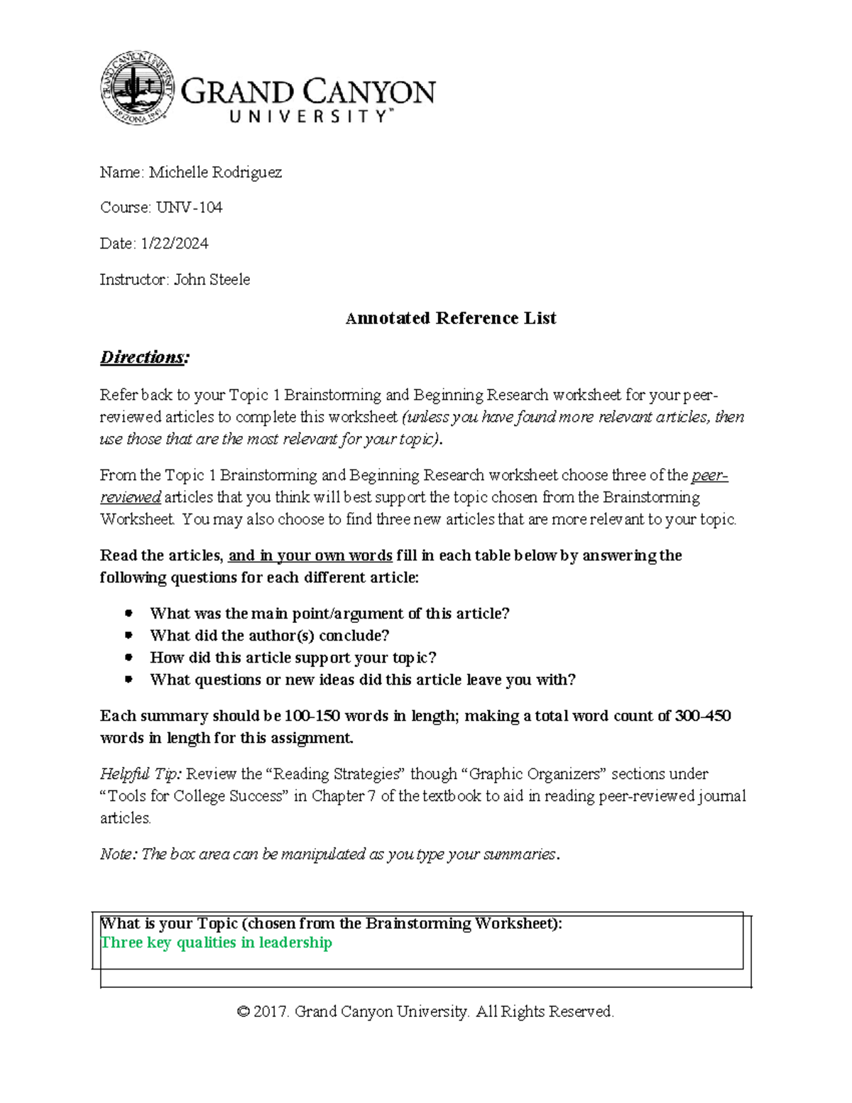 Brainstorming and Beginning Research Worksheet - From the Topic 1 ...