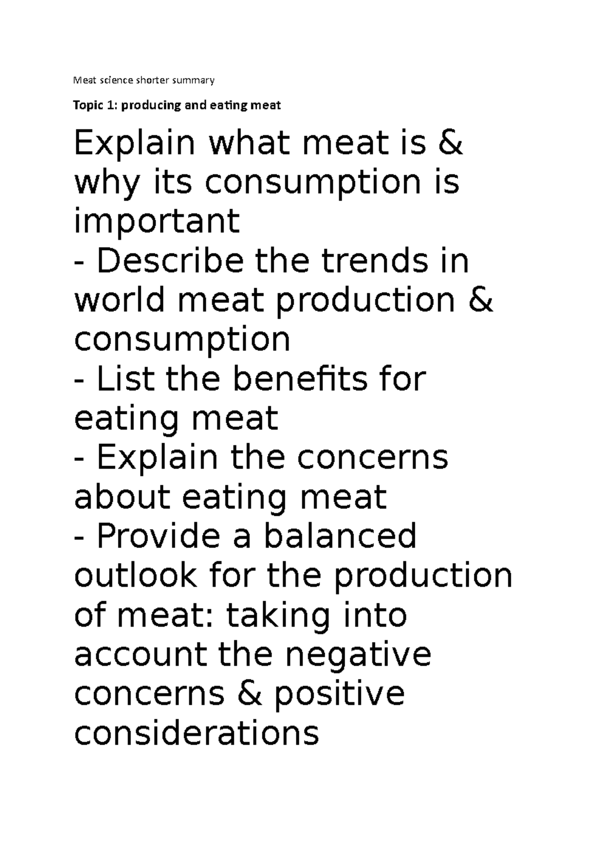 Shorter complete summary - Meat science shorter summary Topic 1 ...