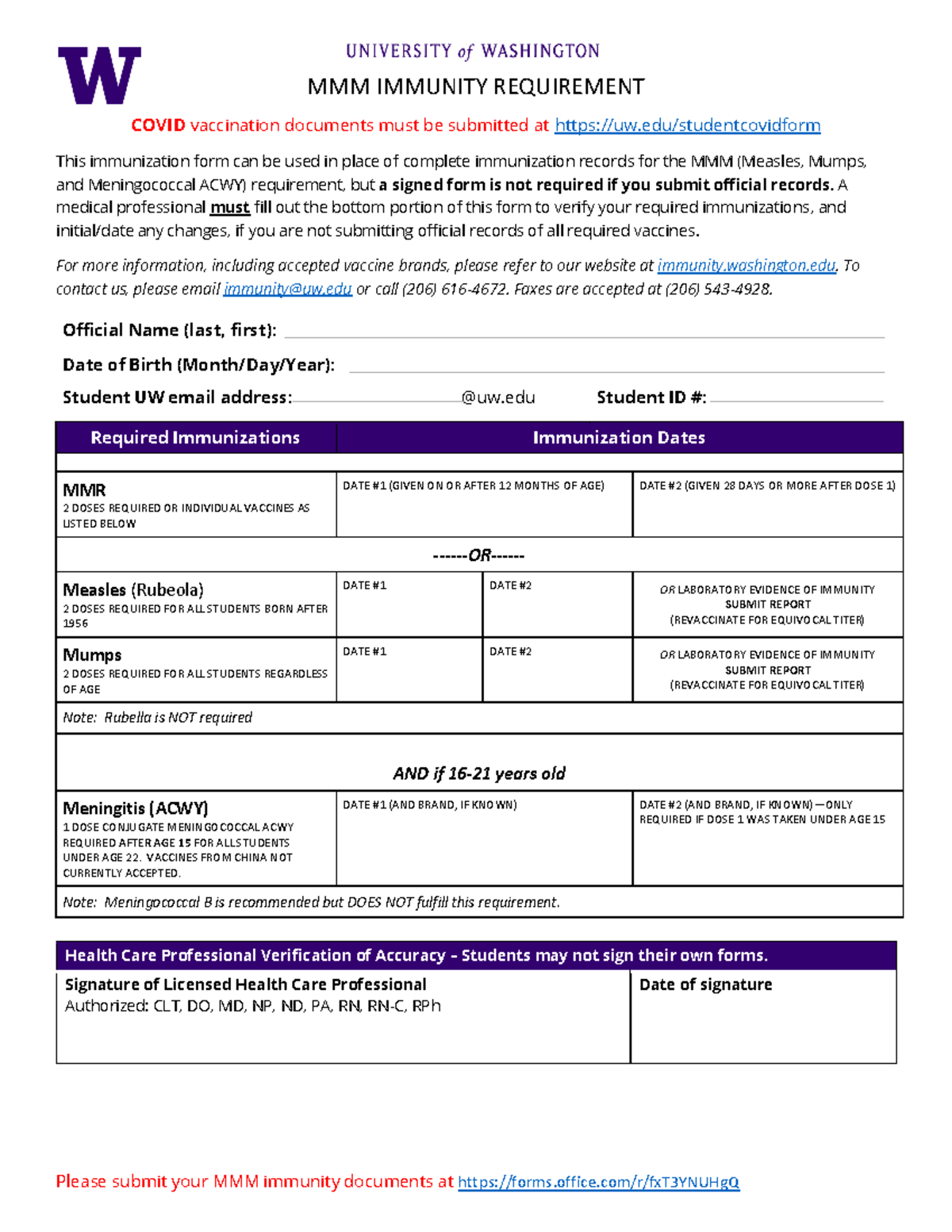 MMM immunity form 03 - Describe - MMM IMMUNITY REQUIREMENT Please ...