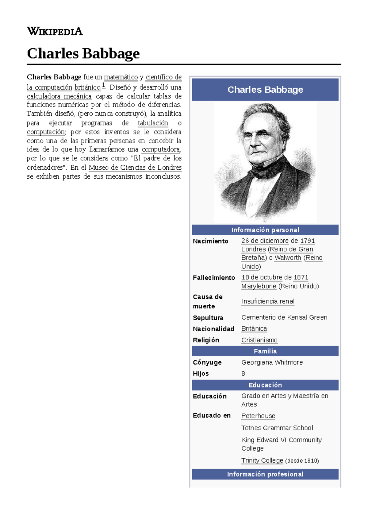 Charles Babbage - nose ella no te ama - Charles Babbage Información ...