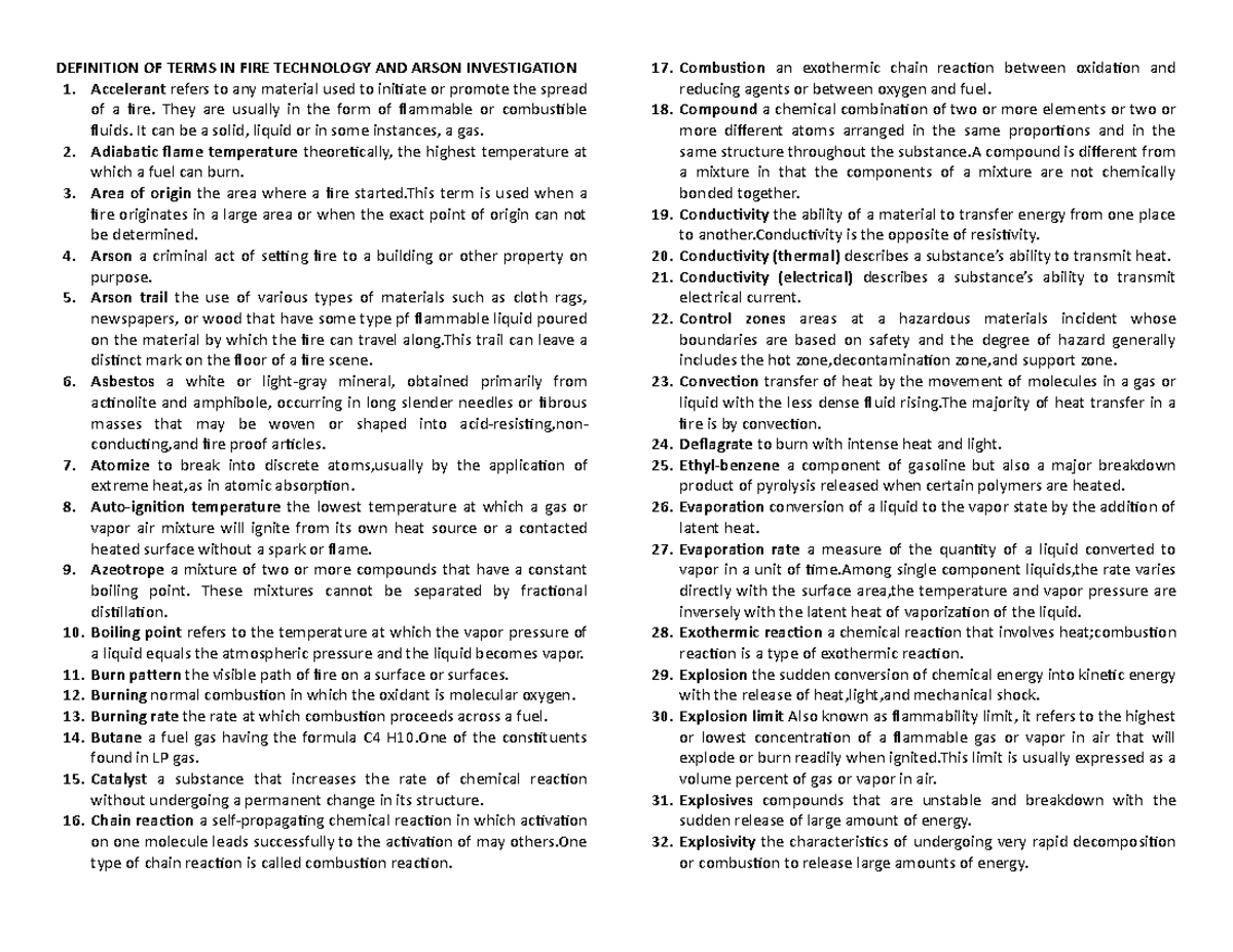 FIRE Technology AND Arson Investigation - DEFINITION OF TERMS IN FIRE ...