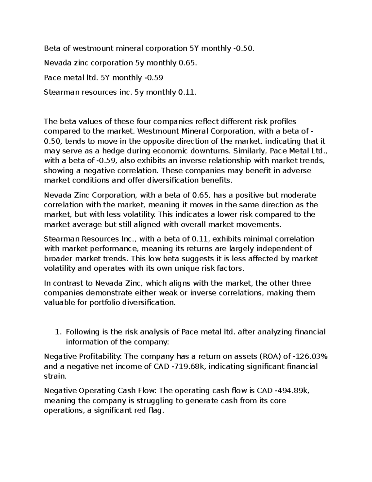 Beta of westmount mineral corporation 5Y monthly - Nevada zinc ...