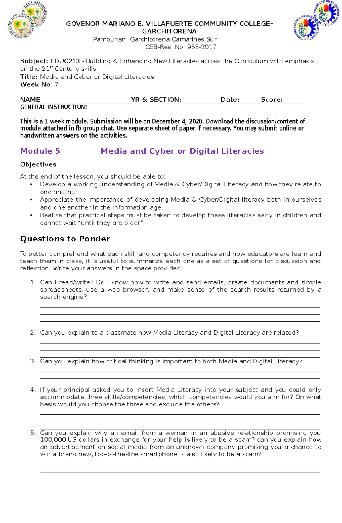 Module 5- Media literacy Activity - GOVENOR MARIANO E. VILLAFUERTE ...