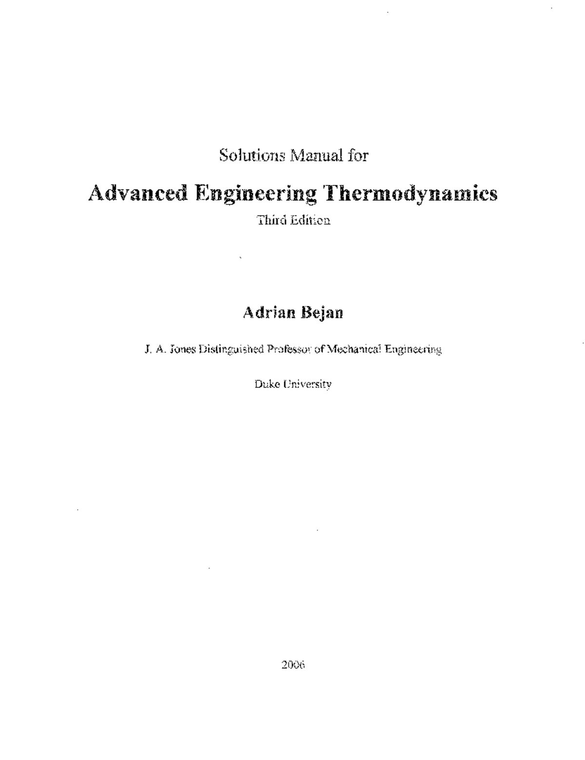 Adrian Bejan Advanced Engineering Thermo - Solutions Manual for ...
