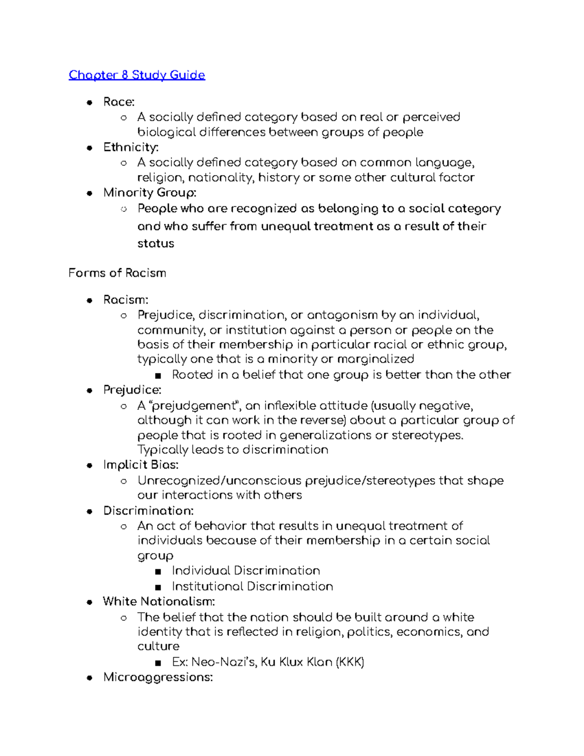 Chapter 8 Study Guide - Professor Goode - Chapter 8 Study Guide Race: A ...