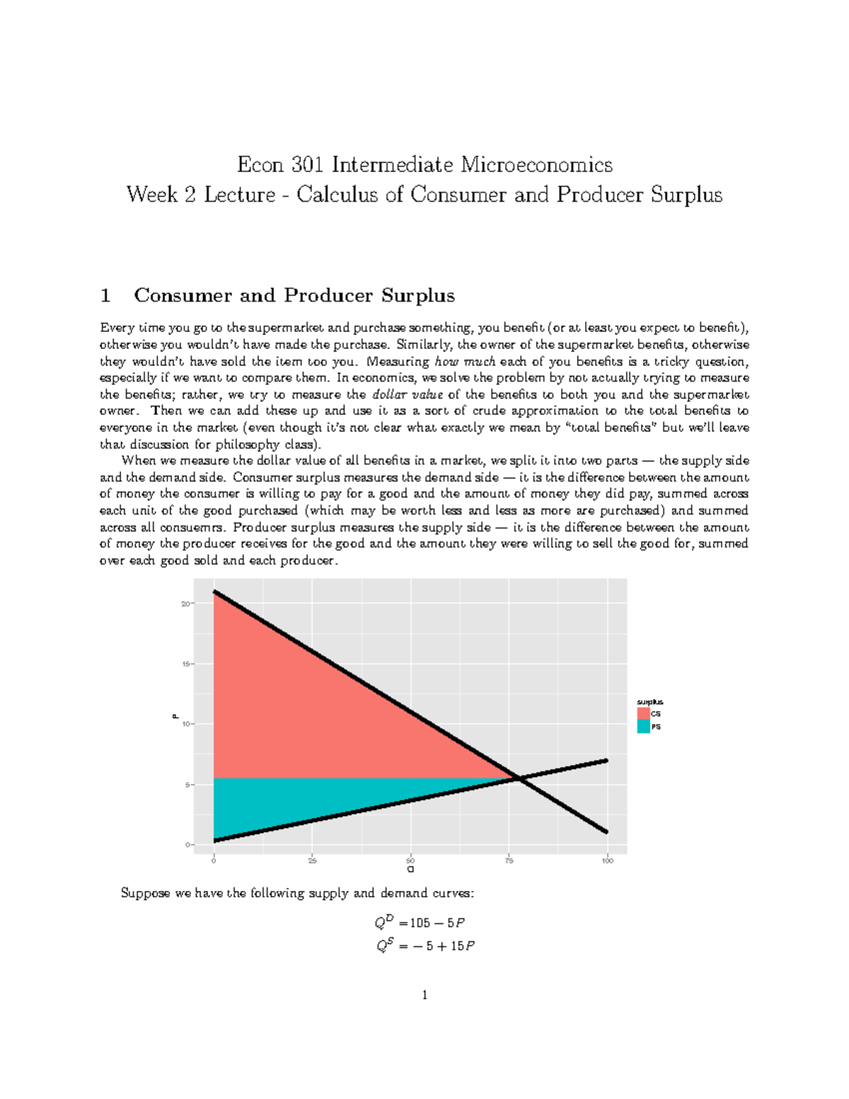 DWL and surplus with calculus - Econ 301 Intermediate Microeconomics ...