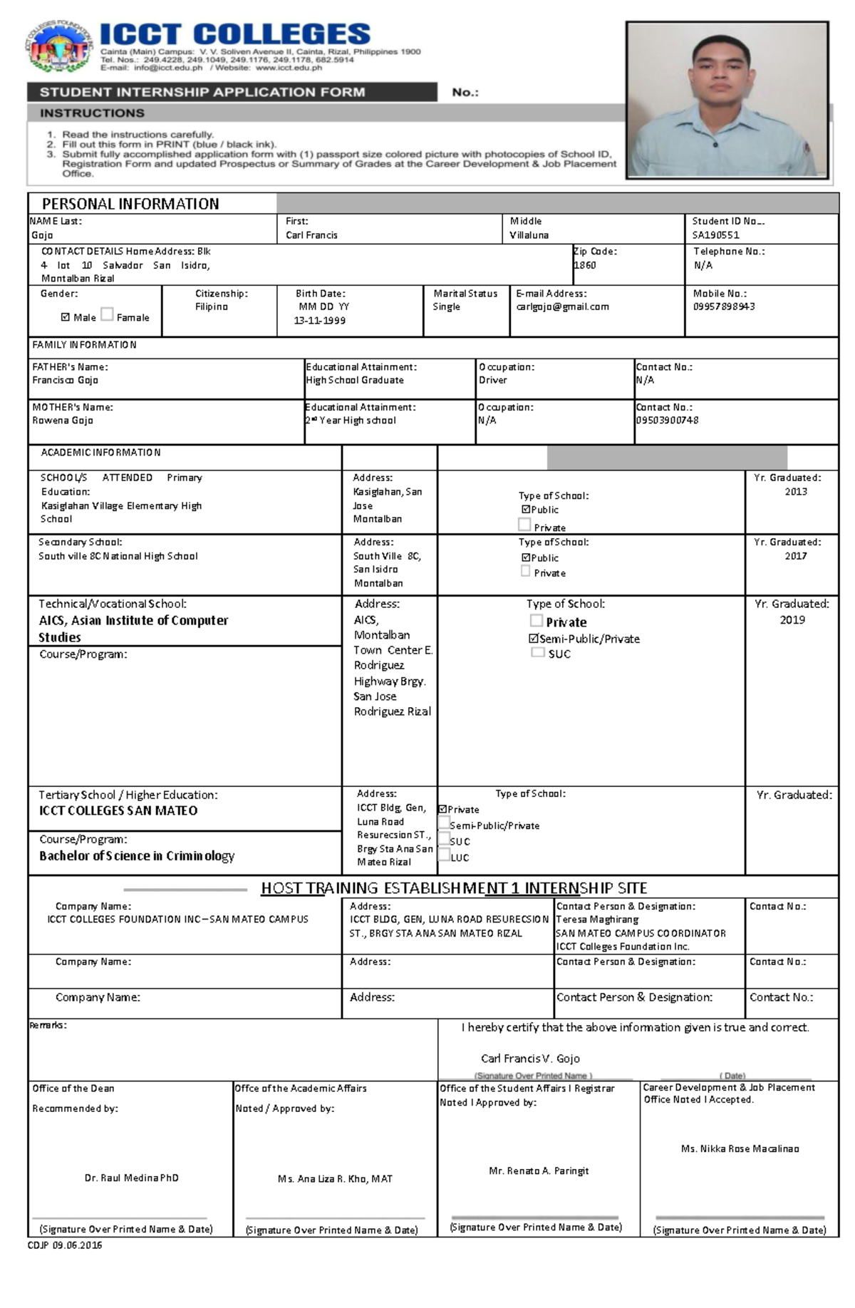 GOJO Application FORM - DISREGARD THE DETAILS - PERSONAL INFORMATION ...