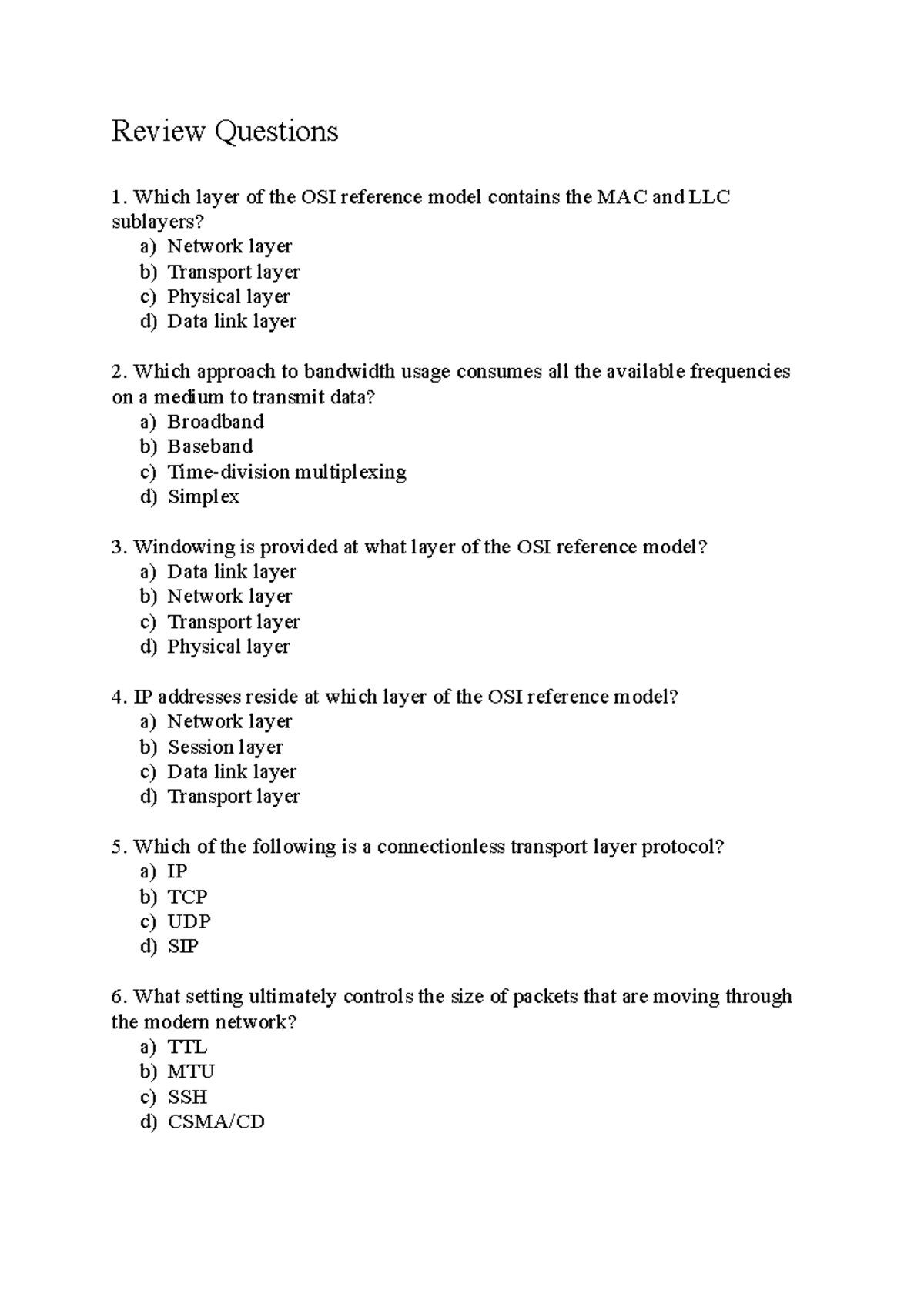 The OSI Model and Encapsulation Review Questions - Review Questions ...