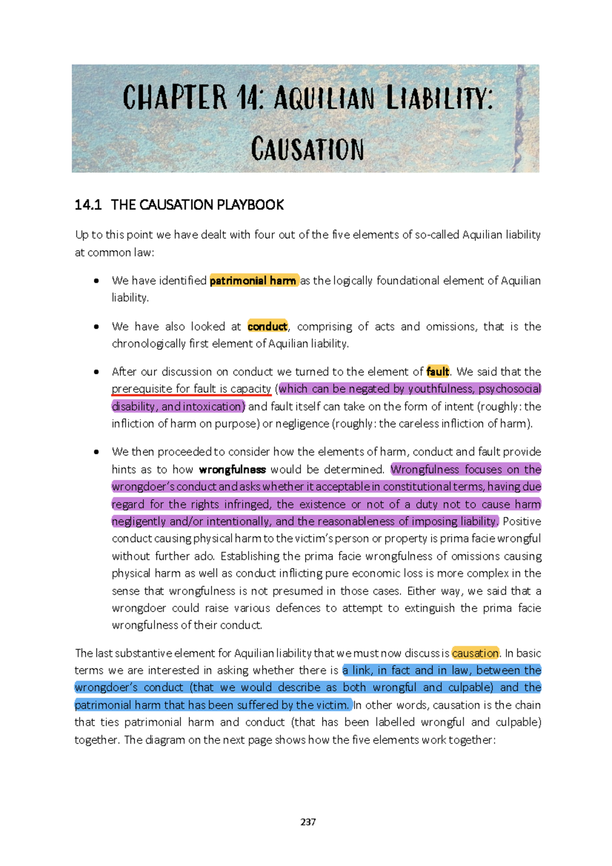 Chapter 14 Causation 2022 2013 243431 - CHAPTER 14: Aquilian Liability: Causation 14. 1 THE ...