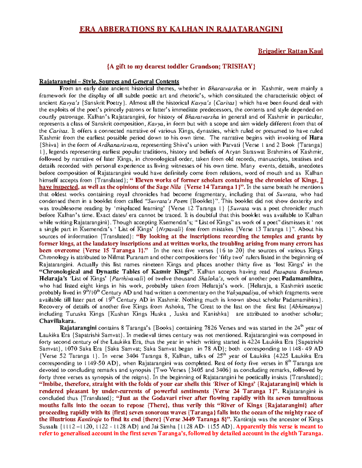 Rajatarangini - about kashmir - ERA ABBERATIONS BY KALHAN IN ...