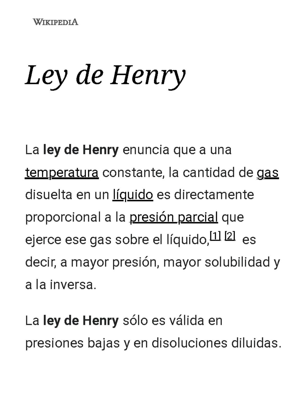 Ley de Henry - Wikipedia, la enciclopedia libre - Ley de Henry La ley ...