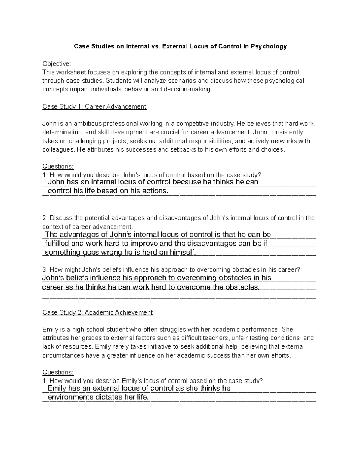 Locus of Control WS - Case Studies on Internal vs. External Locus of ...
