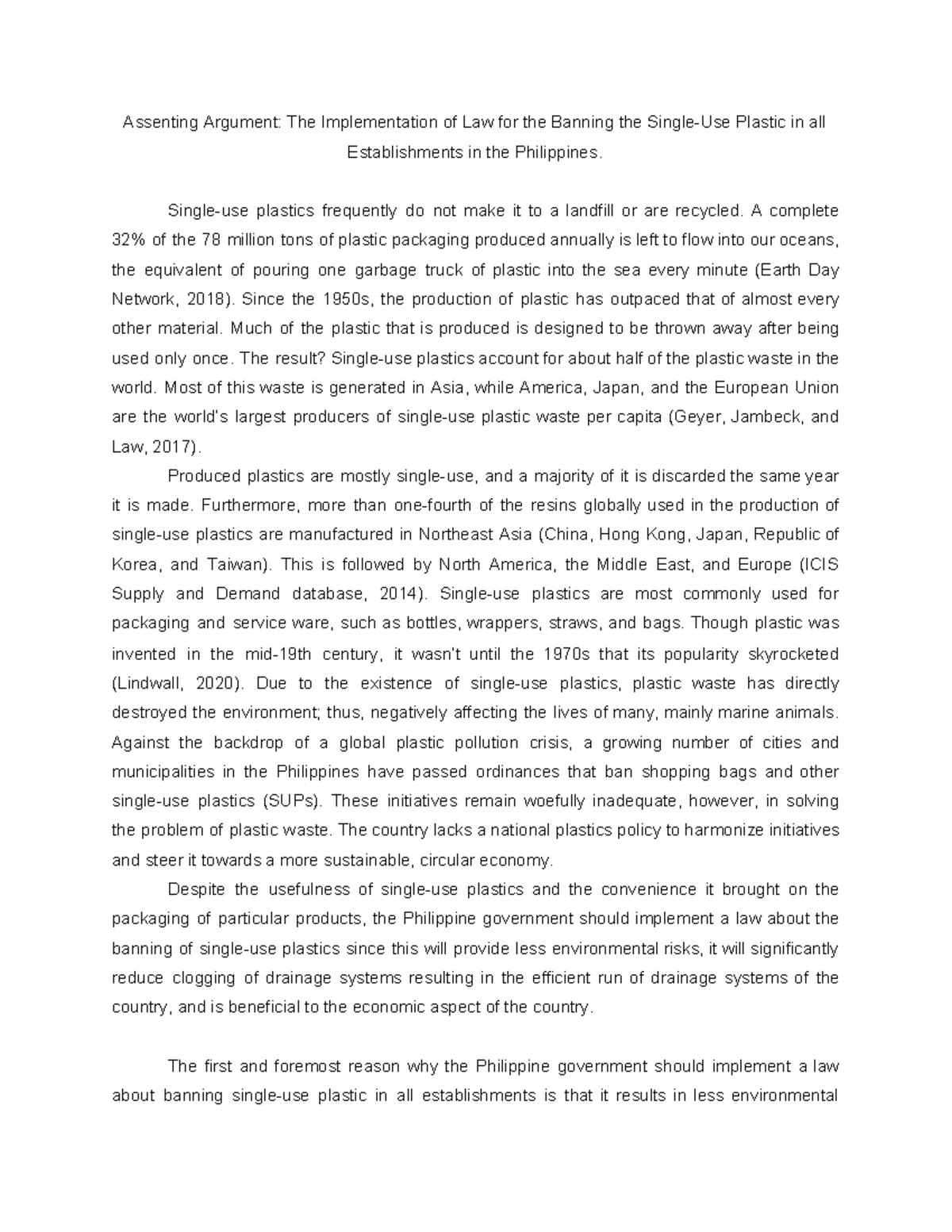 (Rodriguez, Simon) Argumentative Paper - Assenting Argument: The ...