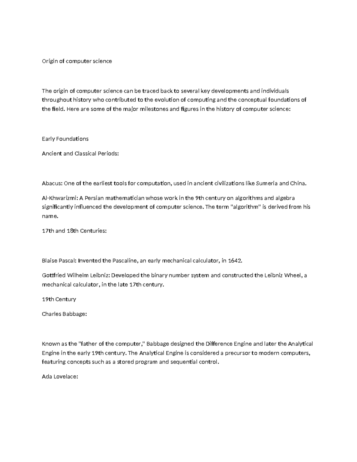 Origin of Computer Science - Origin of computer science The origin of ...