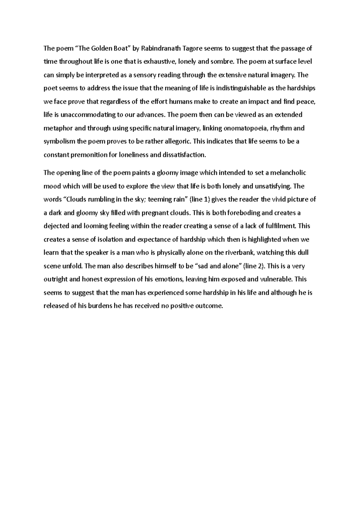 English- The Golden Boat essay draft - The poem “The Golden Boat” by ...