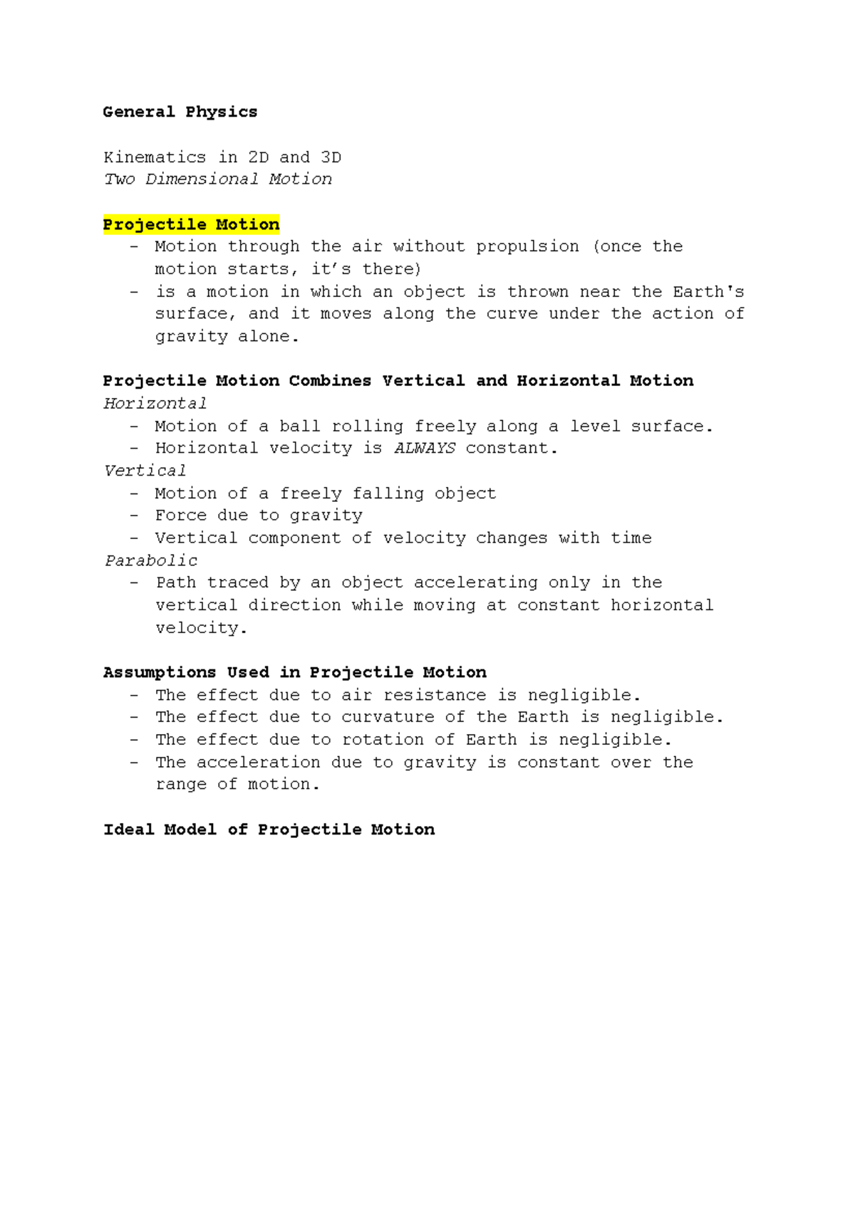 Physics-Finals - notes - General Physics Kinematics in 2D and 3D Two ...