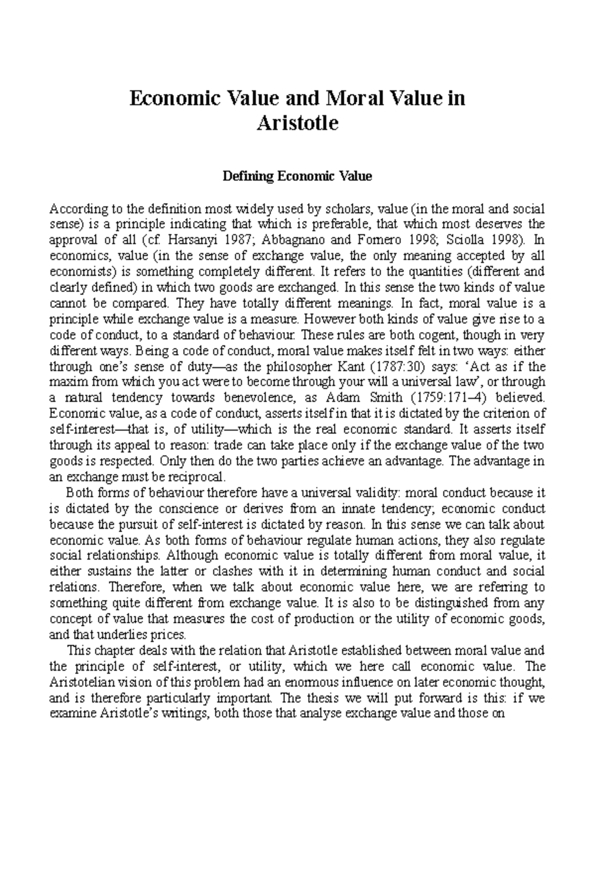 Economic Value and Moral Value in Aristotle - Economic Value and Moral ...