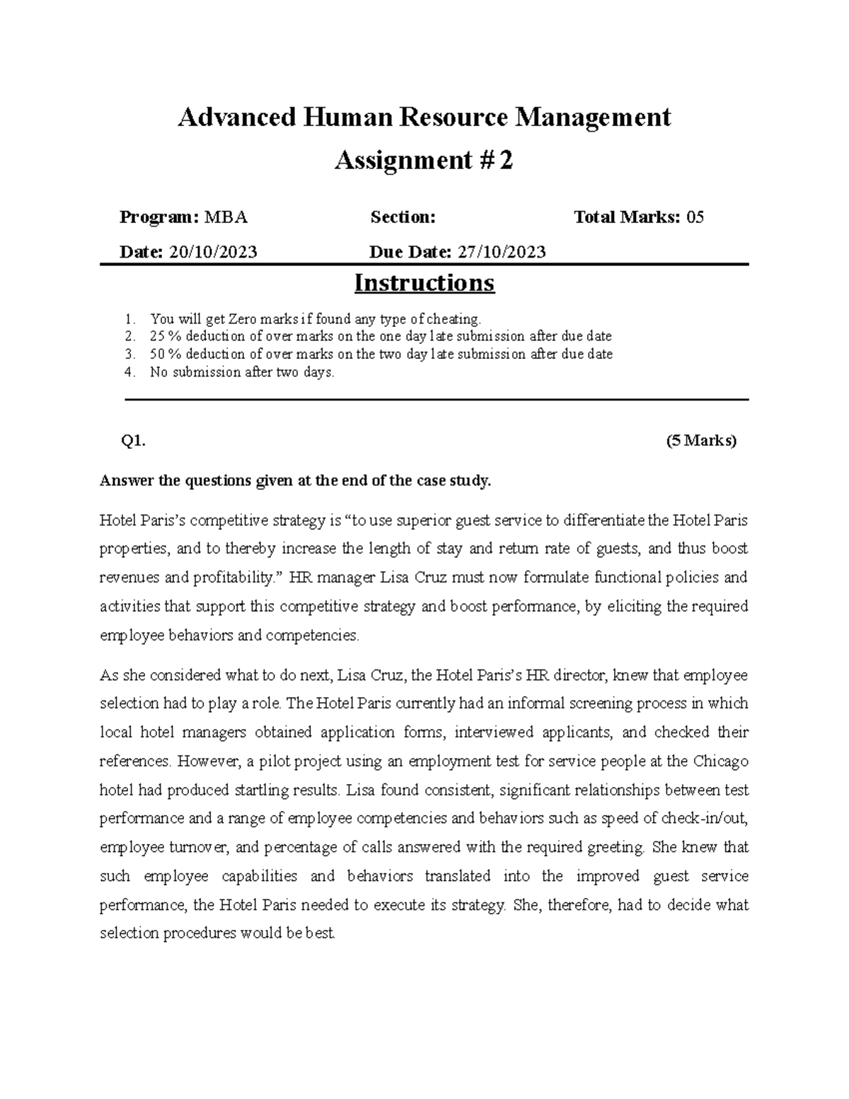 Assignment 2 - Advanced Human Resource Management Assignment # 2 ...