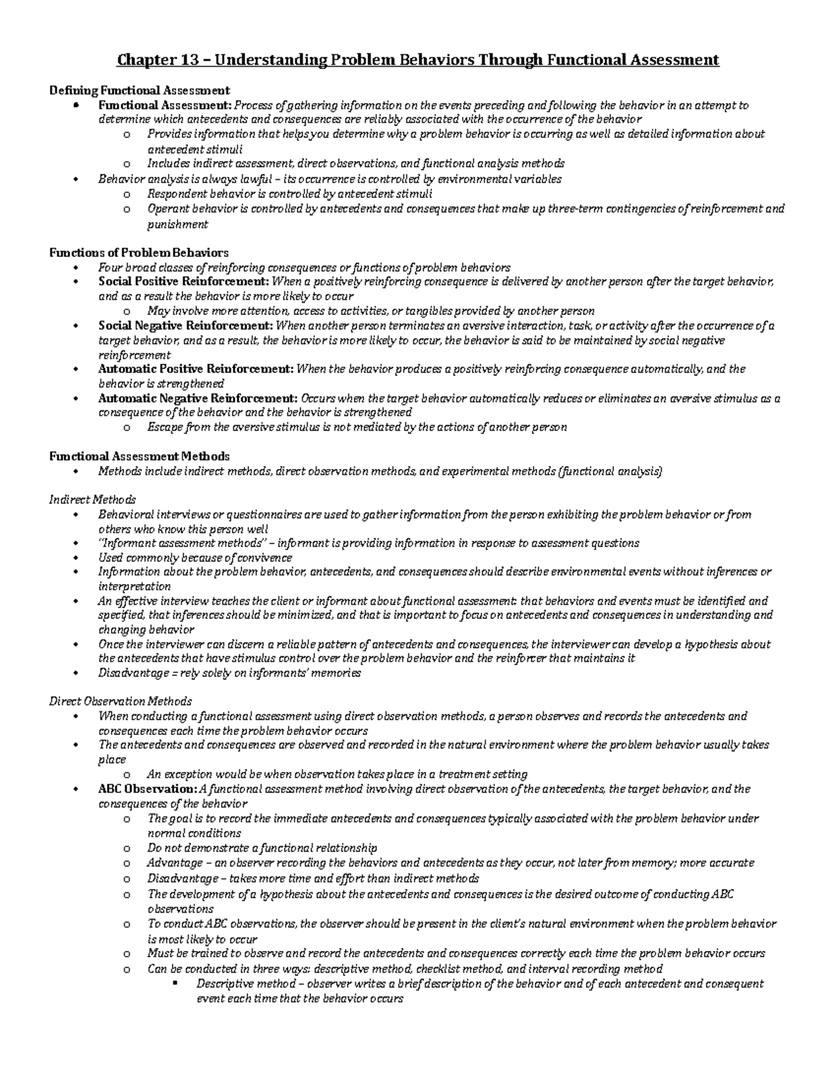 Psych 282 - Chapter 13 - Functional Assessment - Chapter 13 ...